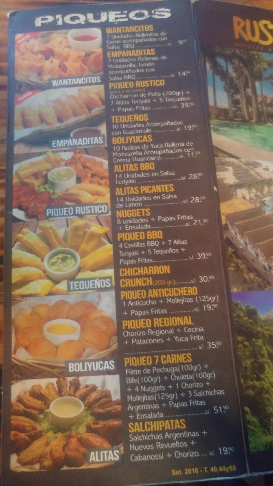 Menu at Rustica restaurant, Pucallpa, CRUCE DE