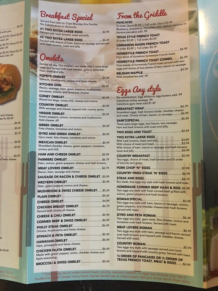 Menu at Sami's Coney Island restaurant, Taylor, Eureka Rd