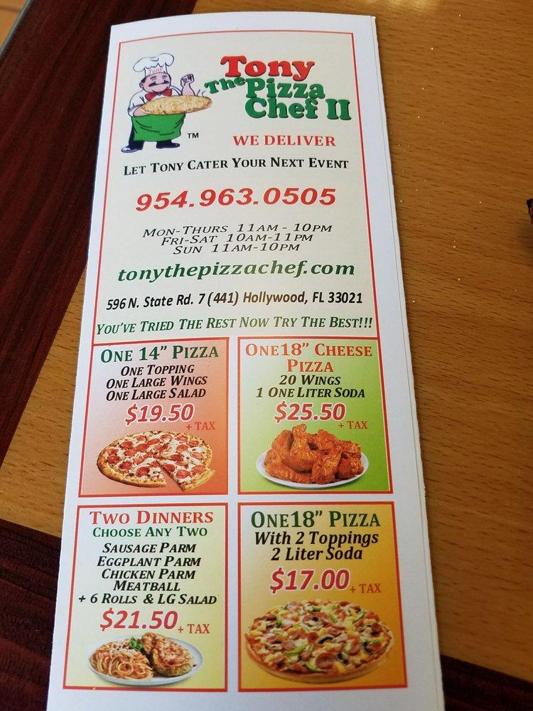 Menu at Tony the Pizza Chef II pizzeria, Hollywood