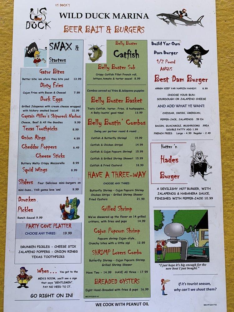 Menu at Wild Duck Marina pub & bar, Brownwood, 320 Hightop St