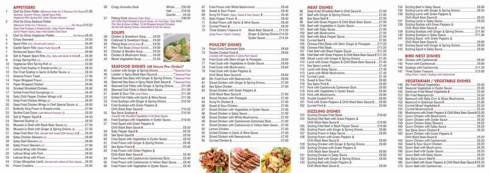 Menu at Chef Da China restaurant, Ferndown