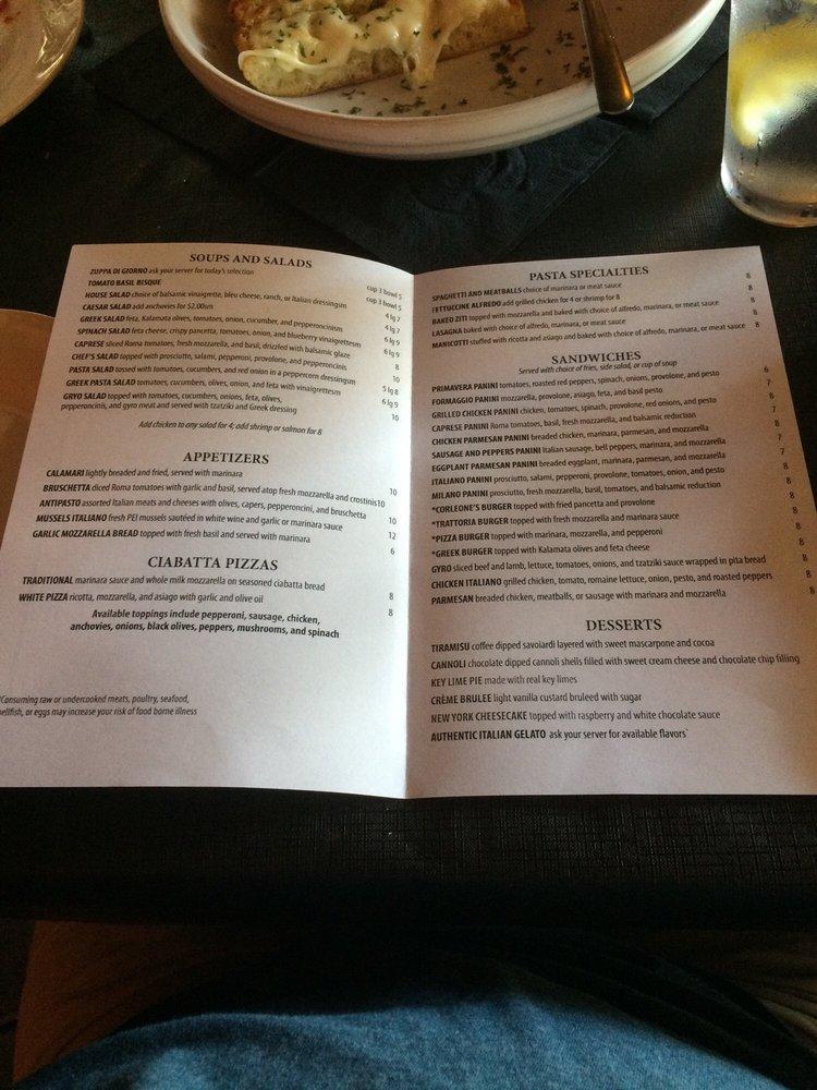 Menu at Corleone's restaurant, Savannah