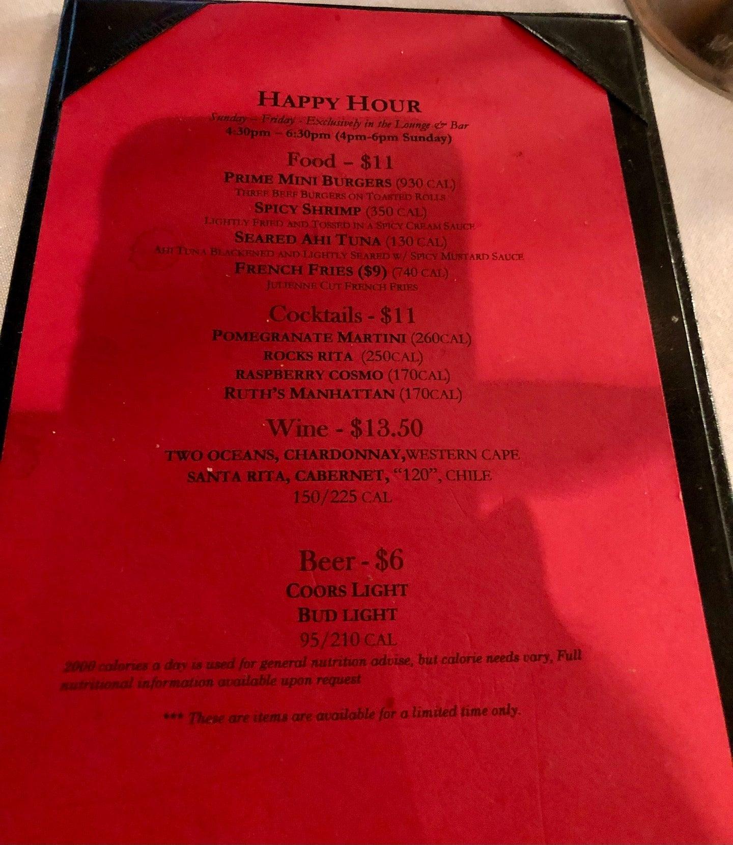 Menu at Ruth's Chris Steak House pub & bar, West New York, 148 W 51st St