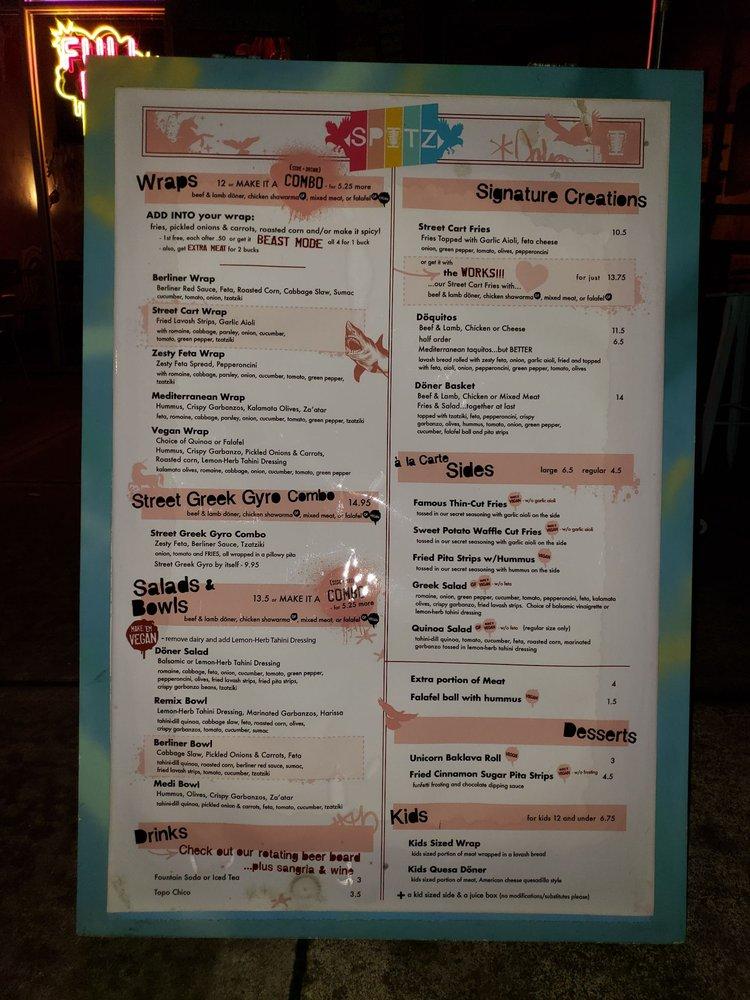 Menu at Spitz - Portland - Restaurant Bar - Mediterranean Food & More ...