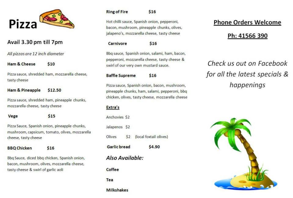 Menu at Wreck Rock Cafe, Baffle Creek, Coast Rd