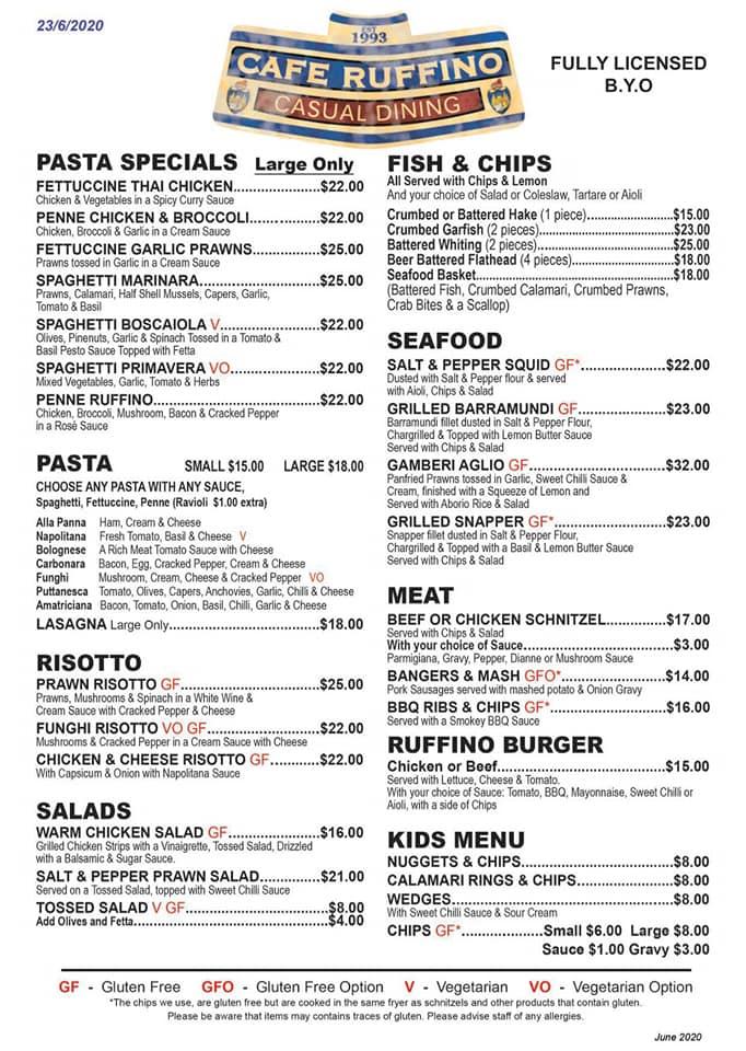 Menu at Cafe Ruffino, Strathalbyn