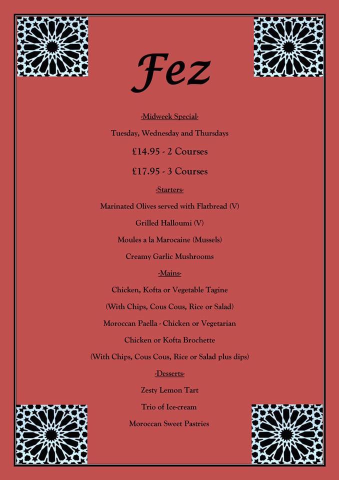 Menu at Fez Cleethorpes restaurant, Cleethorpes