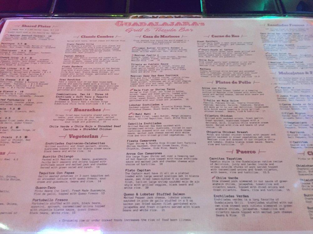 Menu at Guadalajara Original Grill pub & bar, Tucson, E Prince Rd
