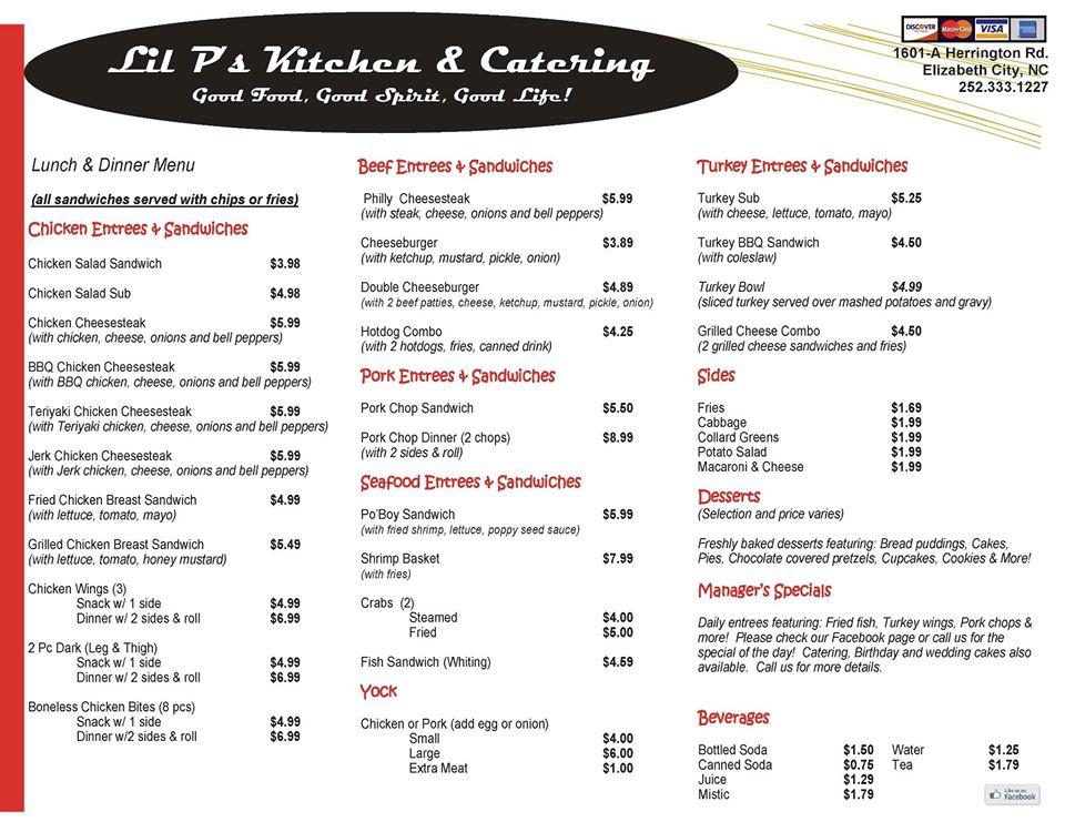 Menu at Lil P's Kitchen & Catering, Elizabeth City