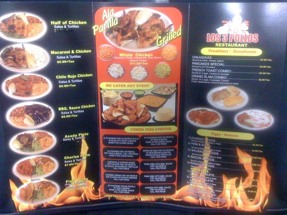 Menu at Los Tres Pollos #2 restaurant, Gardena, S Broadway