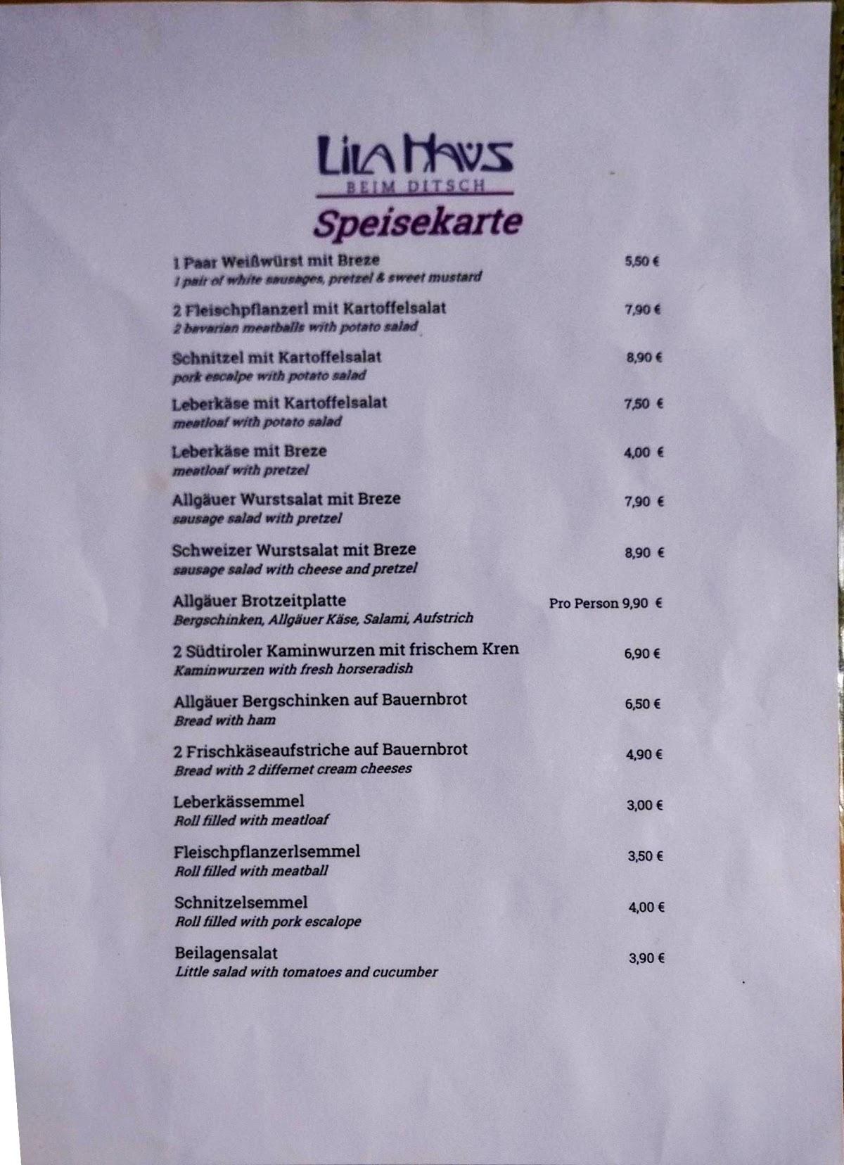 Speisekarte von Beim Ditsch restaurant, Füssen