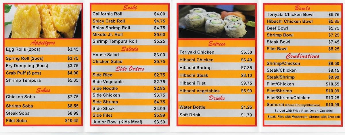 Menu at Mikoto Jr Express restaurant, Fayetteville