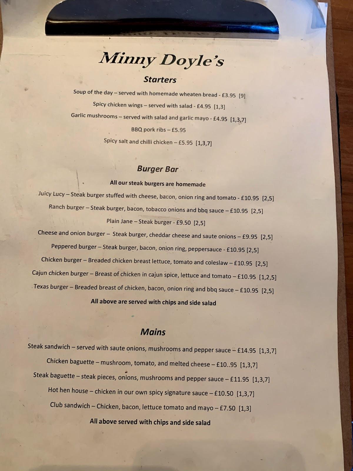 Menu at Minny Doyles pub & bar, Rathfriland