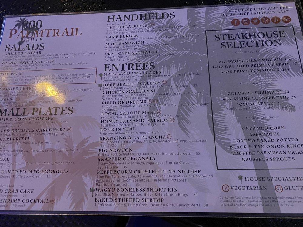 Menu at Palm Trail Grill pub & bar, Delray Beach, 800 Palm Trail