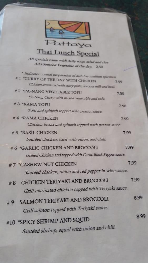 Menu at Pattaya Thai Restaurant, Goleta