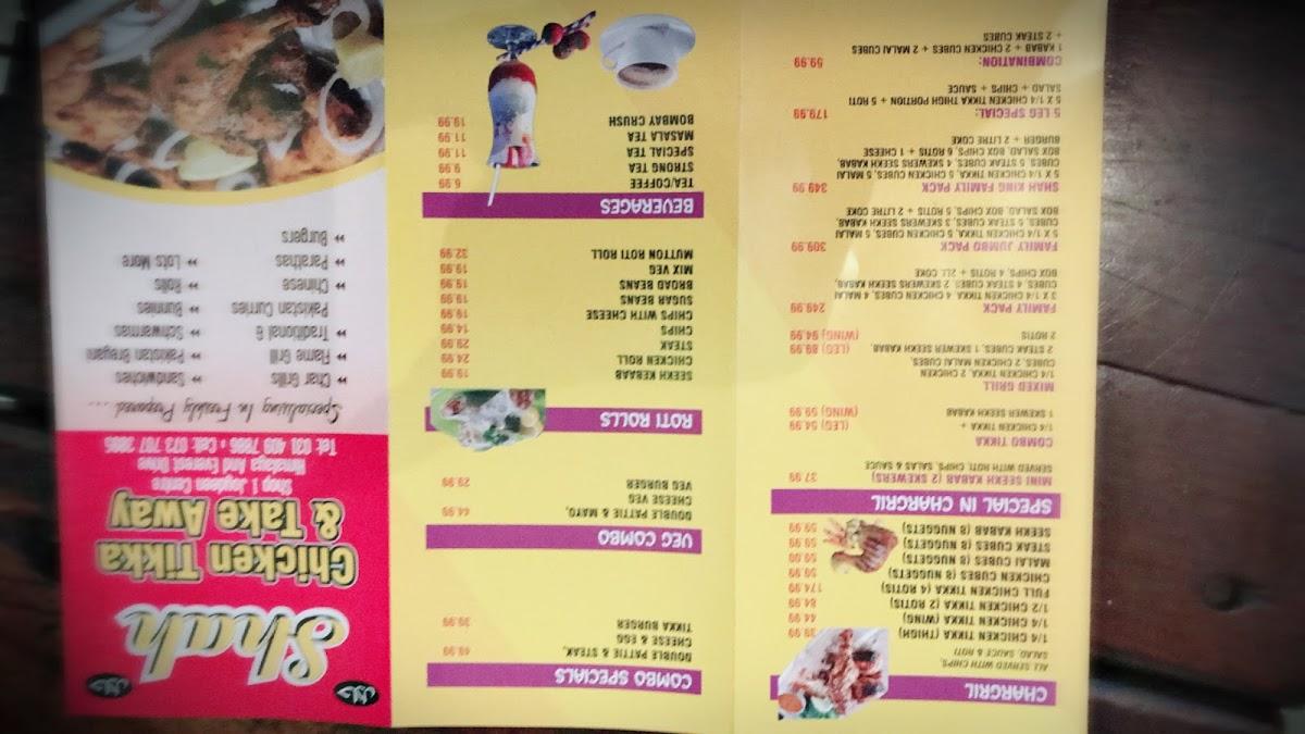 Menu at Shah Chicken Tikka restaurant, Queensburgh
