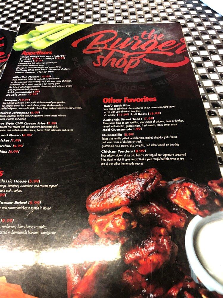 Menu at The Burger Shop restaurant, Forney