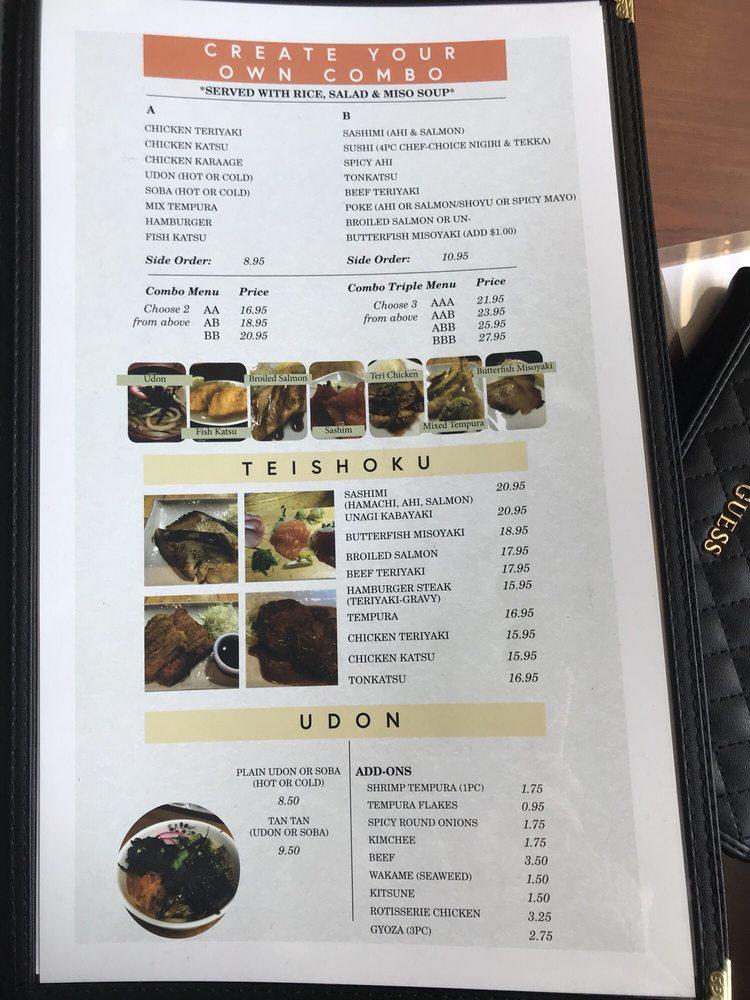 Menu at Ginza Sushi restaurant, Honolulu