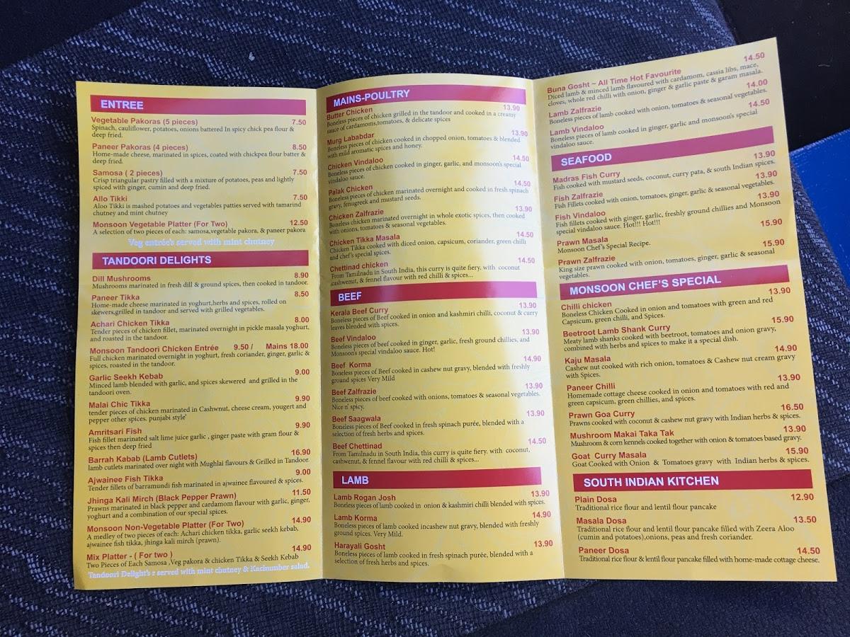 Menu at Monsoon Indian Restaurant Modbury, Modbury North
