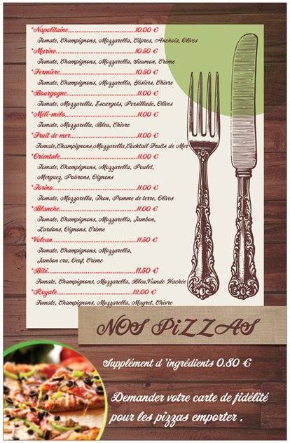 Menu at Pizzeria 4 Saisons, Domérat