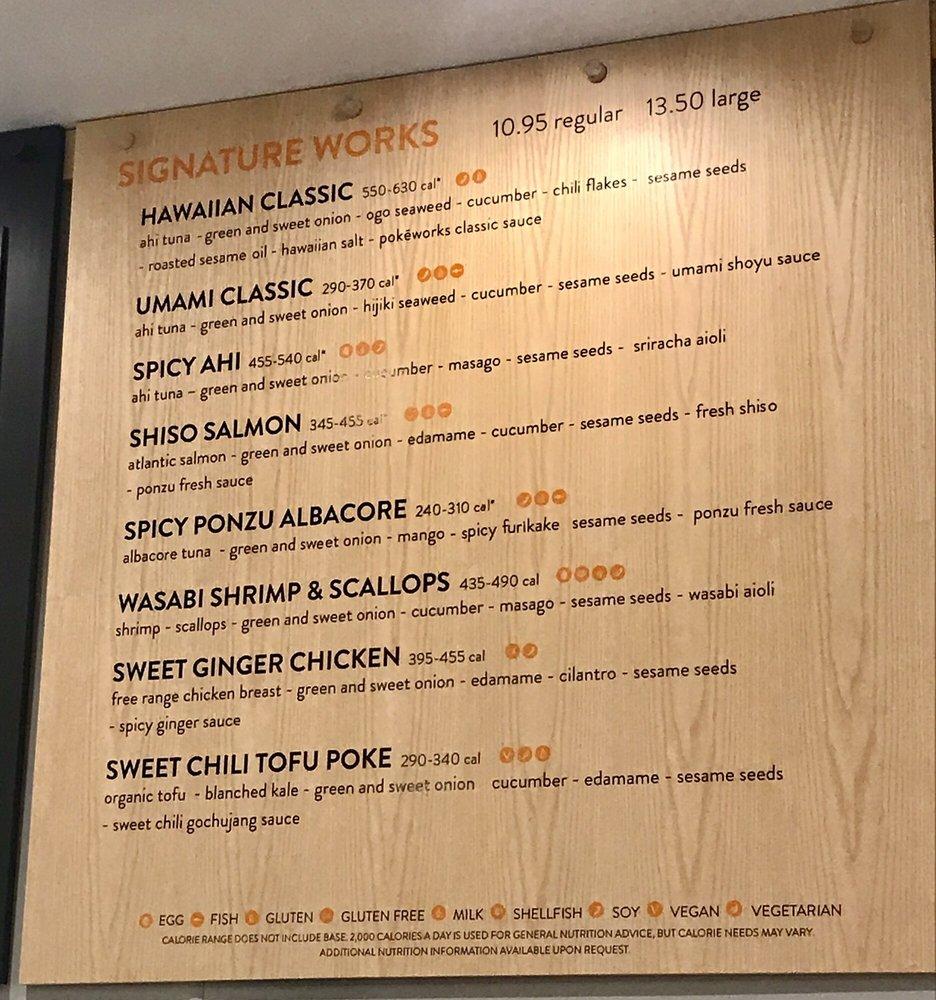 Menu at Pokeworks restaurant, Troy
