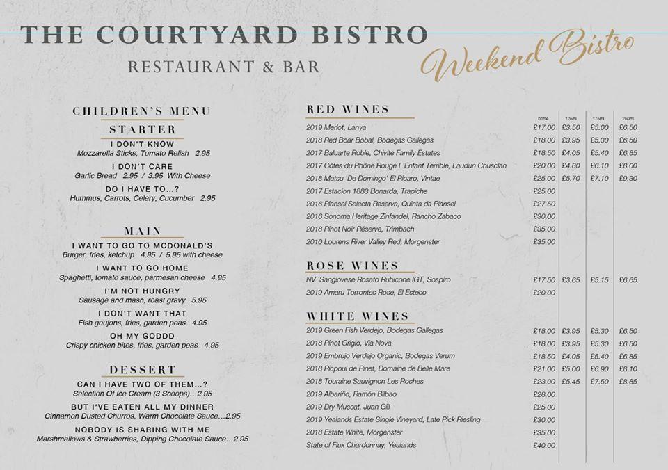 Menu at The Courtyard Bistro cafe, Warrington