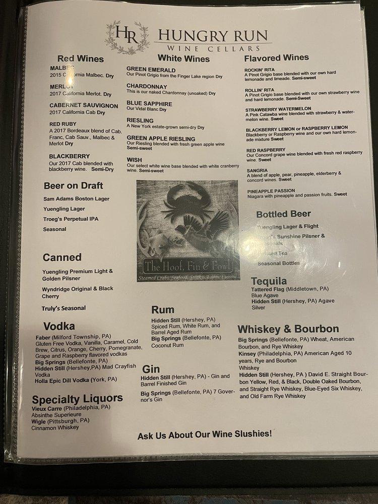 Menu at The Hoof, Fin & Fowl steakhouse, Gettysburg