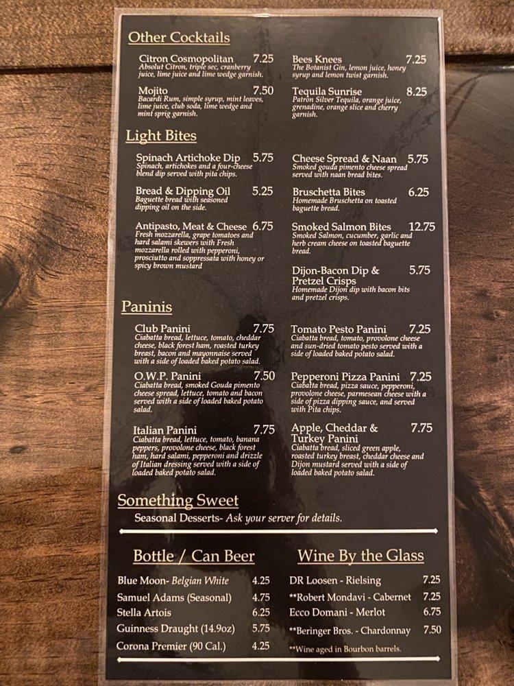 Menu at The Office Whiskey Parlor pub & bar, Parkersburg