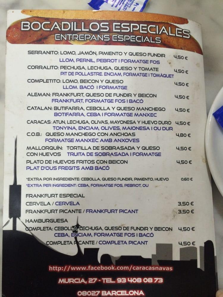 Menu at Cafes Caracas, Barcelona, Carrer de Múrcia