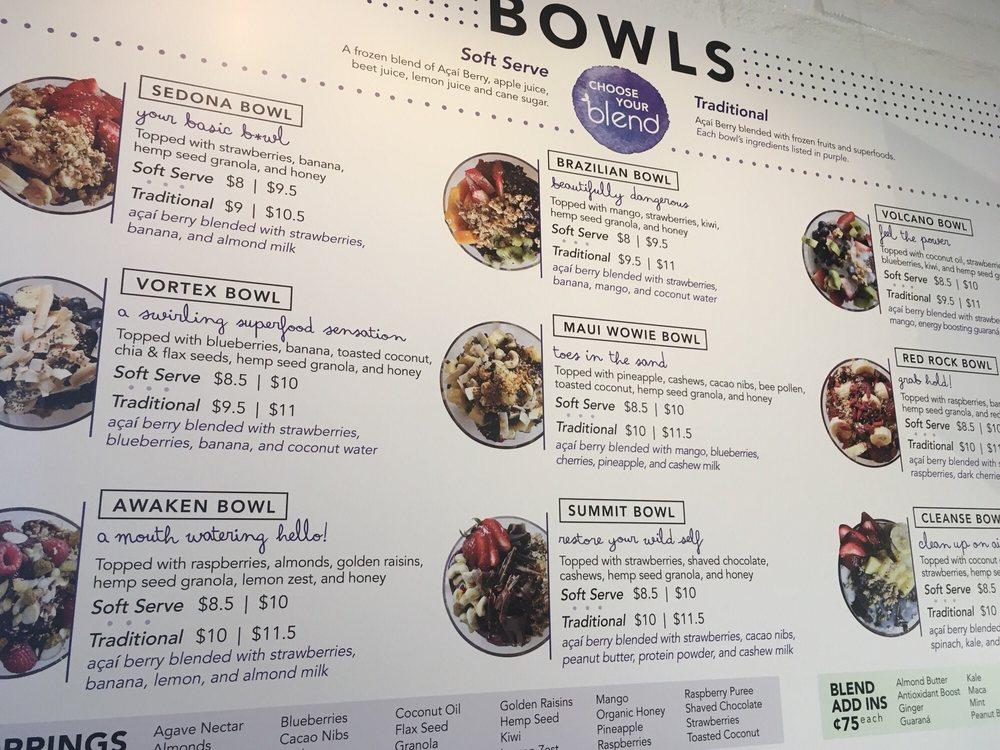 Menu at Berry Divine Acai Bowls pub & bar, Sedona