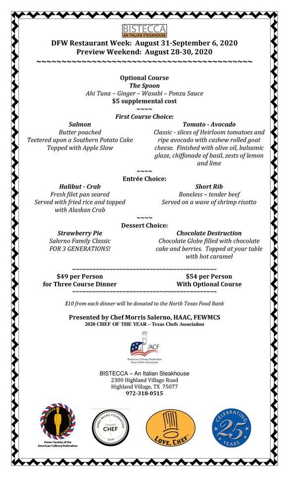 Menu at Bistecca - An Italian Steakhouse, Highland Village