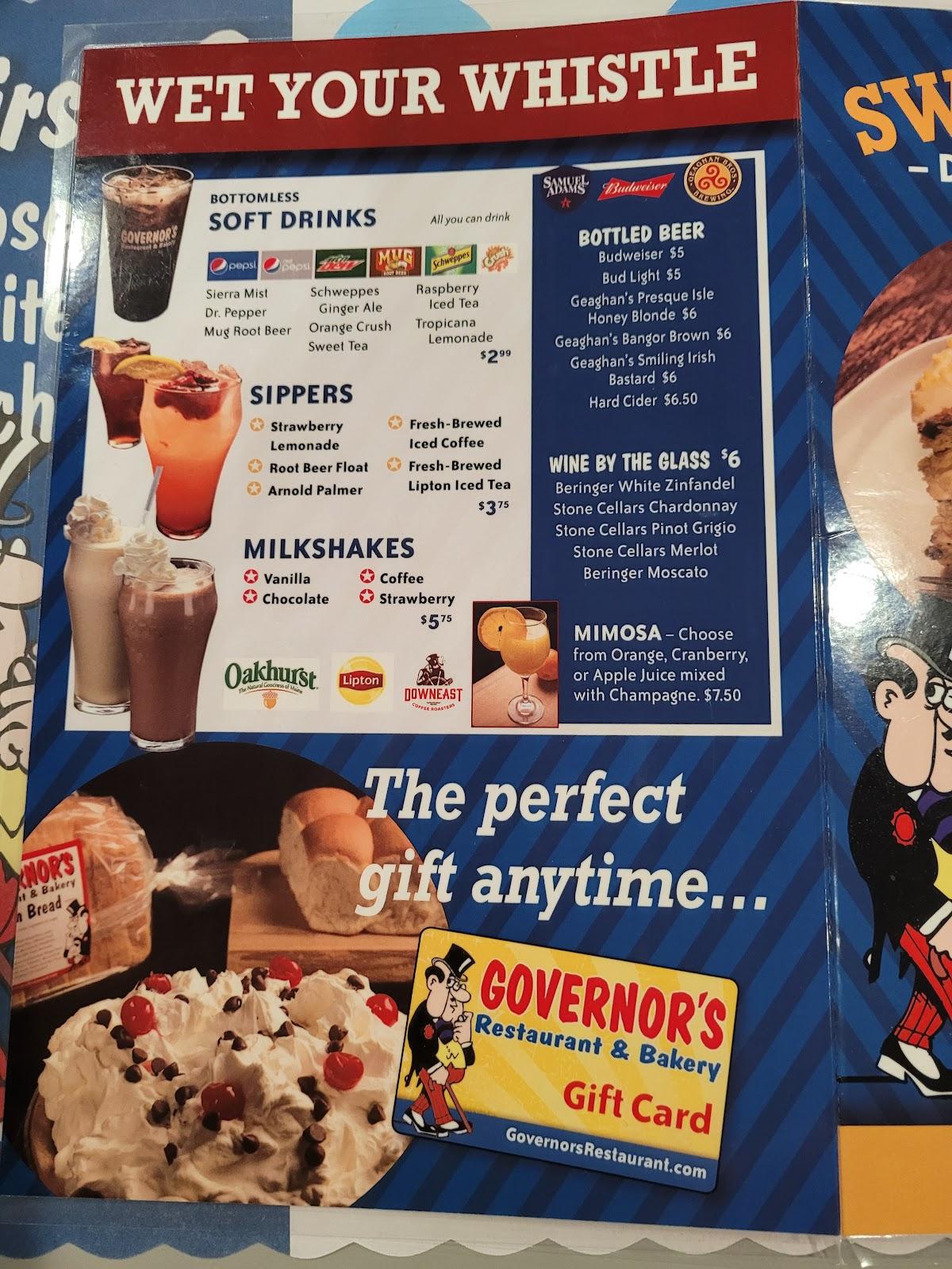 Menu at Governor's Restaurant & Bakery, Lewiston