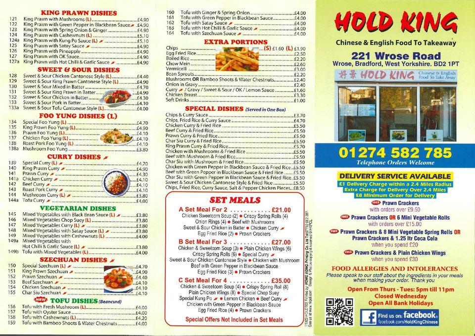 Menu at Hold King fast food, Bradford