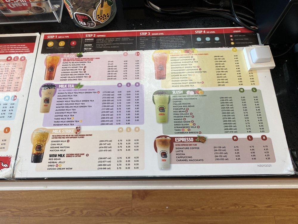 Menu at Kung Fu Tea, East Meadow