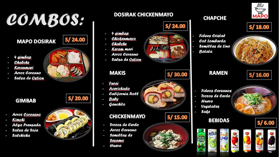 Menu at Mr. Mapo restaurant, Tacna