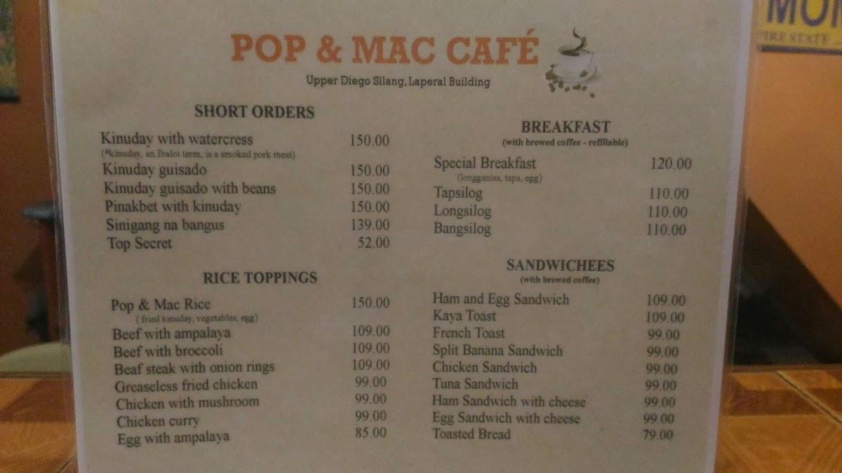 Menu at POP AND MAC NEO CAFE, Baguio
