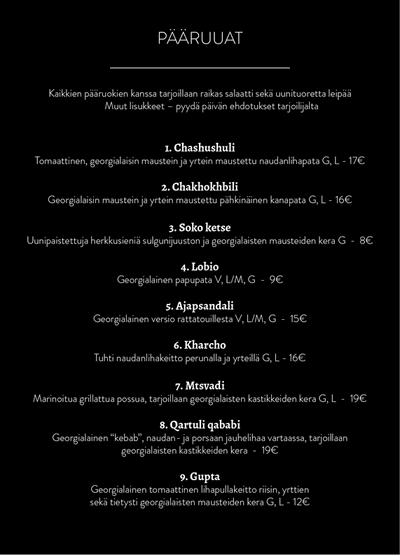 Menu at Rioni Espoo restaurant, Espoo