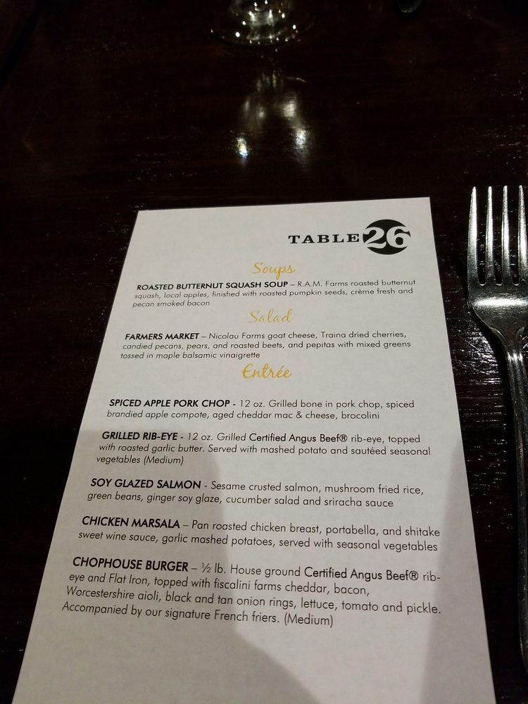 Menu at Table 26 steakhouse, Turlock