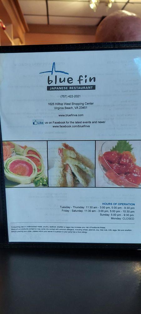 Menu at Blue Fin Japanese Restaurant, Virginia Beach