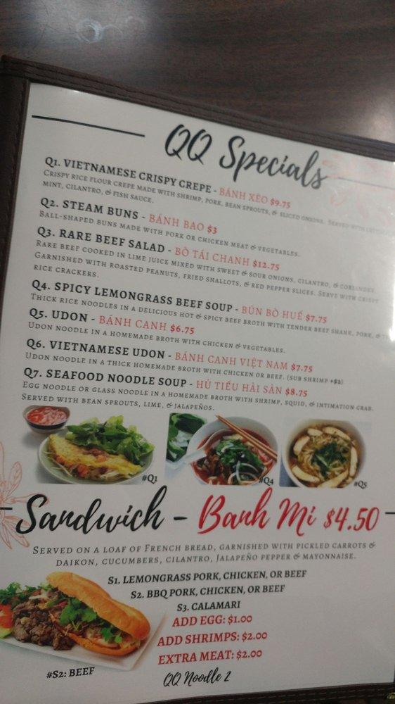 Menu at QQ Noodle restaurant, Marina