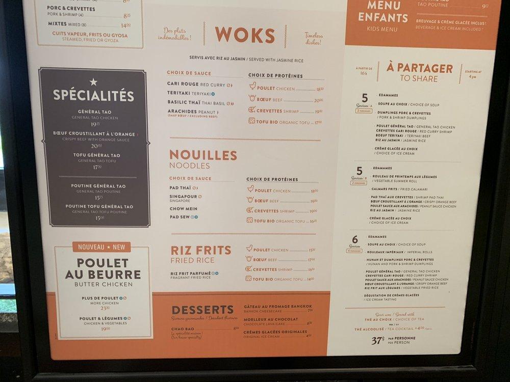 Menu at Sésame restaurant, Québec City, Bd des Galeries
