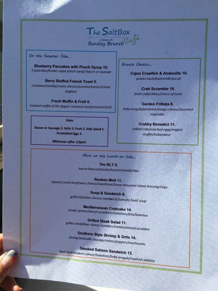 Menu at The SaltBox Cafe, Kill Devil Hills