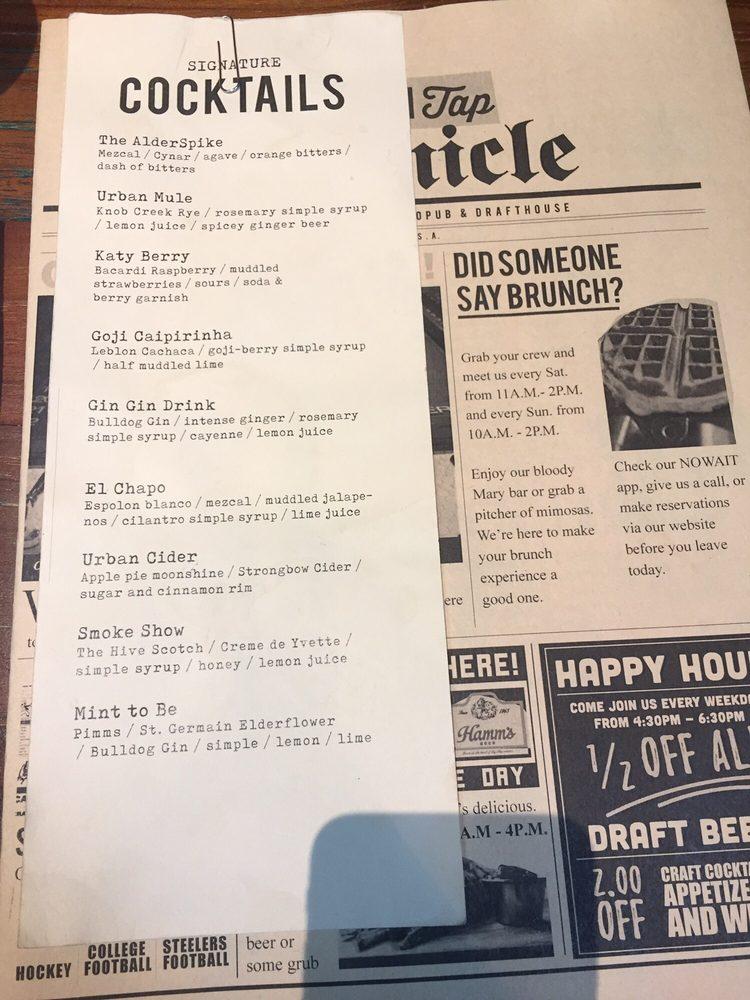 Menu at The Urban Tap pub & bar, Pittsburgh, 216 S Highland Ave