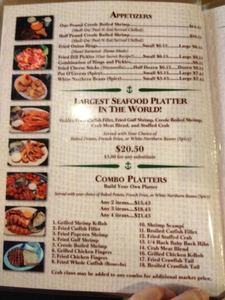 Menu at Top O' the River restaurant, Anniston