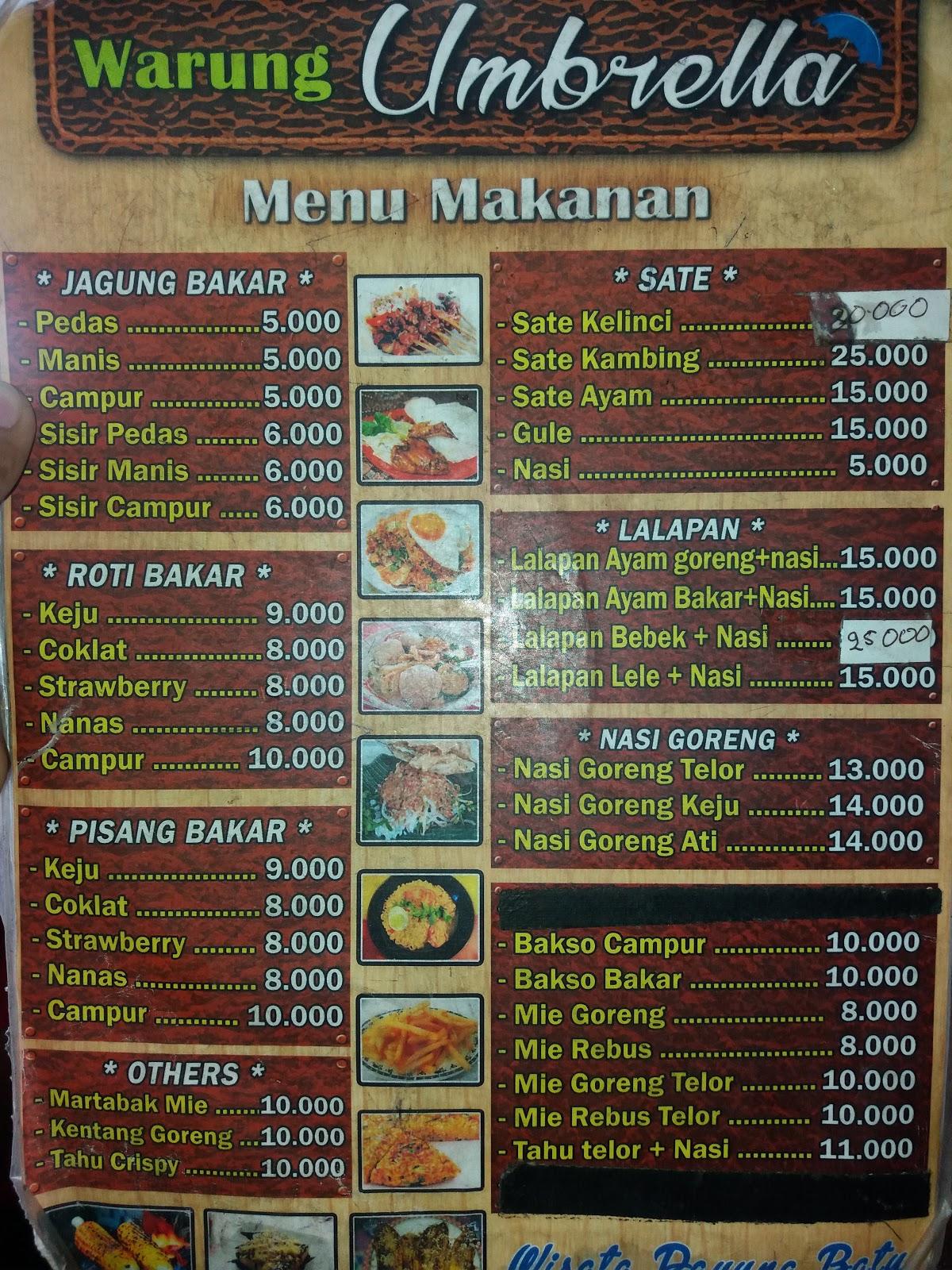 Menu at umbrella kopi cafe, Pandesari