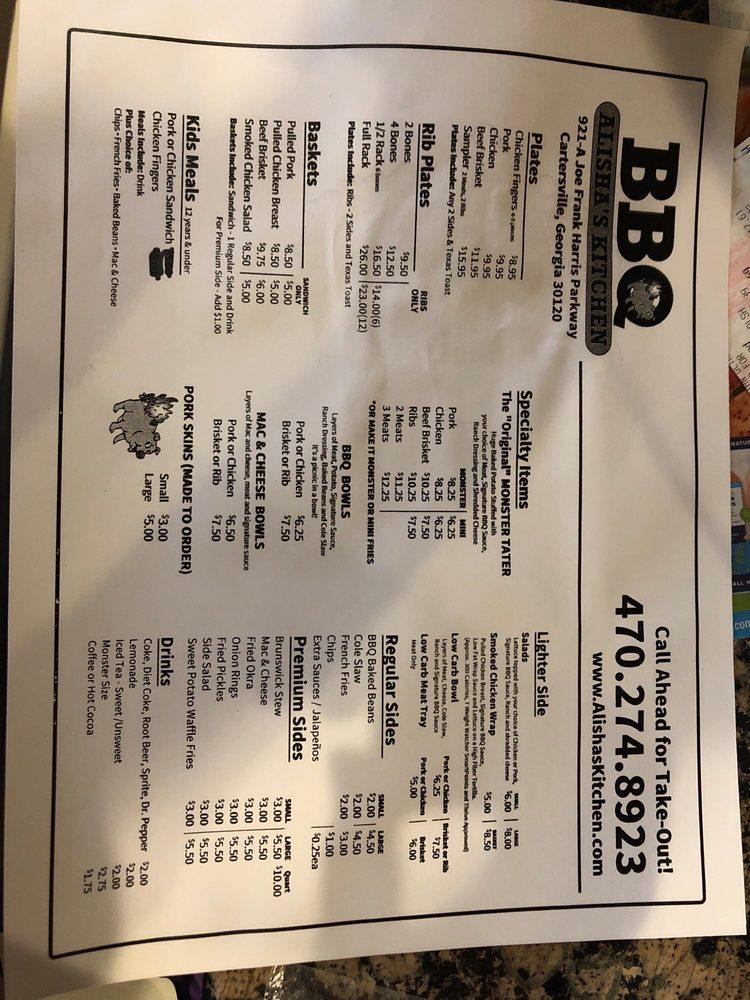 Menu at Alisha's Kitchen BBQ, Cartersville
