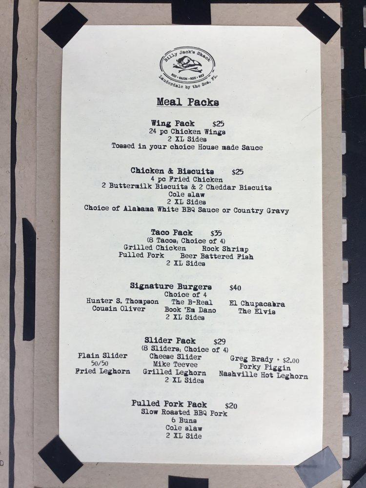 Menu at Billy Jack's Shack restaurant, Lauderdale-by-the-Sea