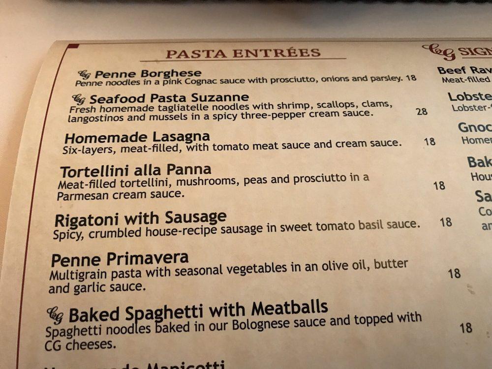 Menu at Charlie Gitto's On the Hill restaurant, St. Louis, Shaw Ave
