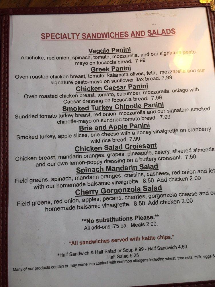 Menu at The Crimson Cafe, Rhinelander
