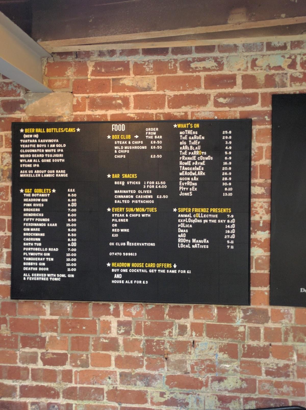 Menu at Headrow House pub & bar, Leeds